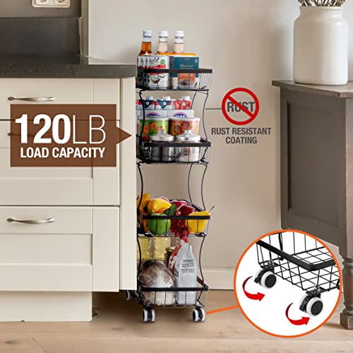 Asani Slim Kitchen Organization Shelf Rack, Convertible 4 Tier Wire Rack Shelving with Wheels, Works as Bathroom Shelf Organizer, Spice Rack Organizer, Wire Fruit Basket, Laundry Room Storage