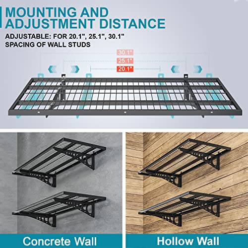 Dtrik Garage Storage Shelving Wall Mounted, 2 Pack 1.5x3.8ft, Loads 500 lbs Heavy Duty Sturdy Shelves, Strong Garage Organiser, Storage Racks Units, Black Metal Floating Adjustable Wall System Shelf