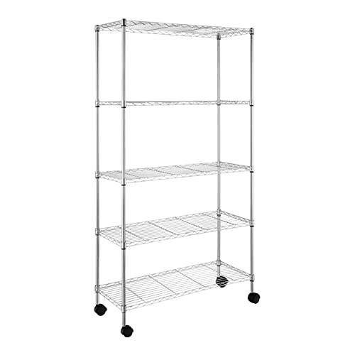 Karl home 5 - Wire Shelving Unit with Wheels, Adjustable Shelves Metal Storage Rack for Kitchen/Bathroom/Garage/Pantry Closet Organization, 1100LBS Capacity, 35’’L x 14’’W x 65’’H