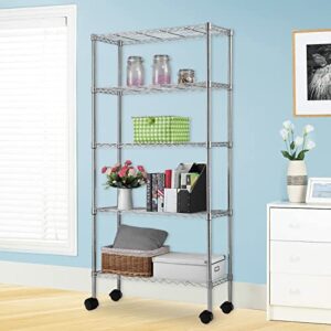 Karl home 5 - Wire Shelving Unit with Wheels, Adjustable Shelves Metal Storage Rack for Kitchen/Bathroom/Garage/Pantry Closet Organization, 1100LBS Capacity, 35’’L x 14’’W x 65’’H