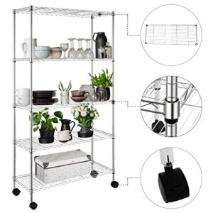 Karl home 5 - Wire Shelving Unit with Wheels, Adjustable Shelves Metal Storage Rack for Kitchen/Bathroom/Garage/Pantry Closet Organization, 1100LBS Capacity, 35’’L x 14’’W x 65’’H