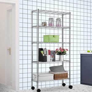 Karl home 5 - Wire Shelving Unit with Wheels, Adjustable Shelves Metal Storage Rack for Kitchen/Bathroom/Garage/Pantry Closet Organization, 1100LBS Capacity, 35’’L x 14’’W x 65’’H