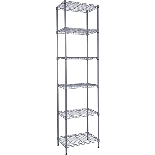 GIOTORENT 6-Tier Standing Shelving Metal Units, Adjustable Height Wire Shelf Display Rack for Laundry Bathroom Kitchen 16.6” x 11.6” x 63” (6-Tier-Down, Gray)