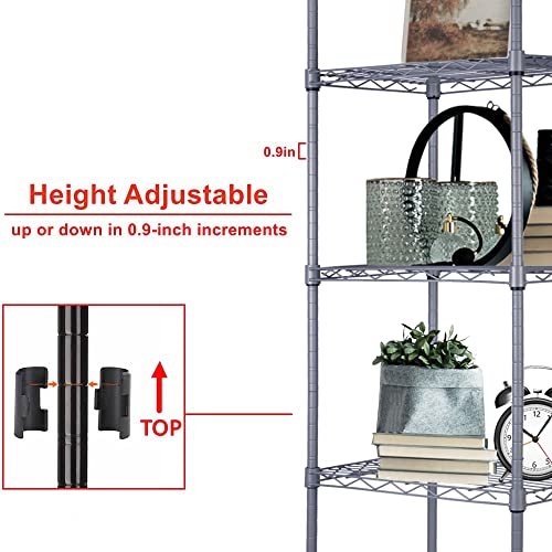 GIOTORENT 6-Tier Standing Shelving Metal Units, Adjustable Height Wire Shelf Display Rack for Laundry Bathroom Kitchen 16.6” x 11.6” x 63” (6-Tier-Down, Gray)