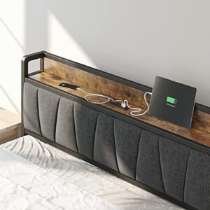 LIKIMIO King Size Bed Frame, Storage Headboard with Charging Station, Solid and Stable, Noise Free, No Box Spring Needed, Easy Assembly