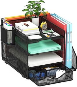 bohdk desk organizer with drawer and pen holder, 4-tier desk organizers and accessories, file organizer for workspace office school home