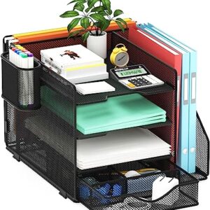 BOHDK Desk Organizer with Drawer and Pen Holder, 4-Tier Desk Organizers and Accessories, File Organizer for Workspace Office School Home