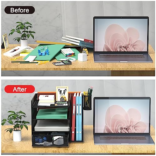 BOHDK Desk Organizer with Drawer and Pen Holder, 4-Tier Desk Organizers and Accessories, File Organizer for Workspace Office School Home