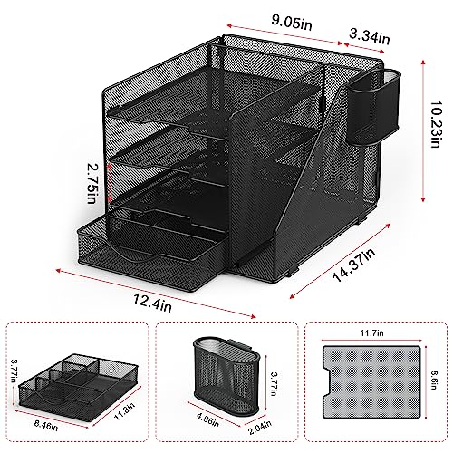 BOHDK Desk Organizer with Drawer and Pen Holder, 4-Tier Desk Organizers and Accessories, File Organizer for Workspace Office School Home