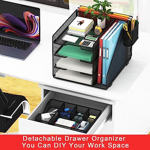 BOHDK Desk Organizer with Drawer and Pen Holder, 4-Tier Desk Organizers and Accessories, File Organizer for Workspace Office School Home