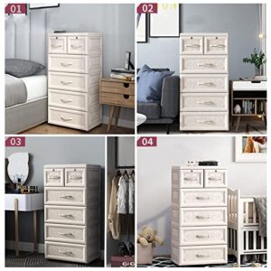 Five-Shelf Freestanding Storage Cabinet, Plastic Dresser with 6 Drawers, Tower Closet Organizer on Wheels, for Bedroom, Apartments, Dorm Rooms