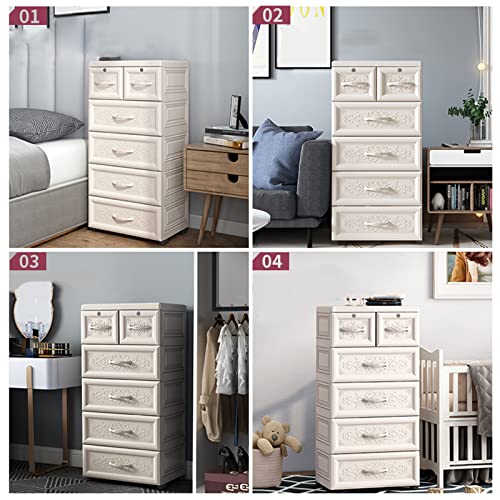 Five-Shelf Freestanding Storage Cabinet, Plastic Dresser with 6 Drawers, Tower Closet Organizer on Wheels, for Bedroom, Apartments, Dorm Rooms