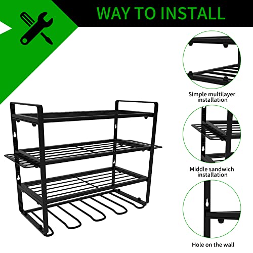 Jubilin Power Tool Organizer Wall Mount, Heavy Duty Cordless Power Tools Holder, Garage Tool Organizer and Storage, Practical Power Tool Storage Rack, Perfect for Father's Day - 4 Layers, Black