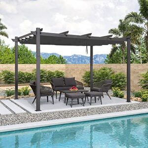 purple leaf 10' x 13' outdoor retractable pergola with sun shade canopy patio metal shelter for porch garden beach pavilion grill gazebo modern yard grape trellis pergola, gray