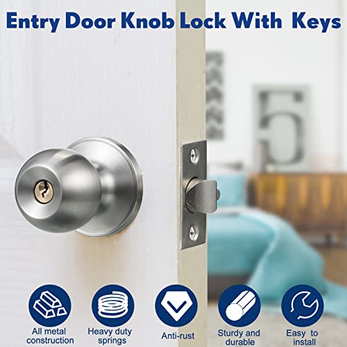 Chumia 15 Pack Door Knob with Lock Key Bedroom Door Lock Handle Interior Exterior Keyed Door Lock Knob Stainless Steel Doorknob for Front Door Bedroom Bathroom