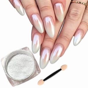 white pearl chrome nail powder, pearlescent white nail art jewelry glitter powder symphony mermaid pearl neon nail powder, the powder is fine and shiny, healthy & long-lasting for nail art decorations