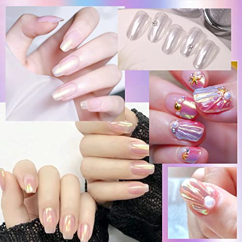 White Pearl Chrome Nail Powder, Pearlescent White Nail Art Jewelry Glitter Powder Symphony Mermaid Pearl Neon Nail Powder, The Powder Is Fine and Shiny, Healthy & Long-lasting for Nail Art Decorations