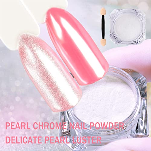 White Pearl Chrome Nail Powder, Pearlescent White Nail Art Jewelry Glitter Powder Symphony Mermaid Pearl Neon Nail Powder, The Powder Is Fine and Shiny, Healthy & Long-lasting for Nail Art Decorations