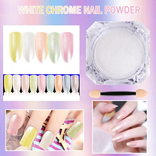 White Pearl Chrome Nail Powder, Pearlescent White Nail Art Jewelry Glitter Powder Symphony Mermaid Pearl Neon Nail Powder, The Powder Is Fine and Shiny, Healthy & Long-lasting for Nail Art Decorations