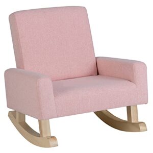 costzon kids sofa, rocking chair with solid wood frame, linen fabric, anti-tipping design for kids room, nursery, playroom, preschool, birthday gift for boys girls, toddler furniture armchair (pink)