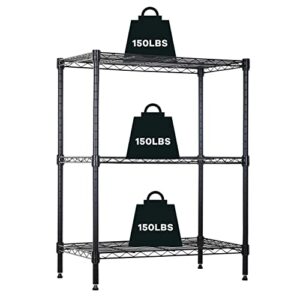 nchanmar 3-tier wire shelving unit storage shelves shelf organizer 30"x23"x12" heavy duty metal storage rack wire rack nsf height adjustable for laundry bathroom kitchen garage shelving(black)