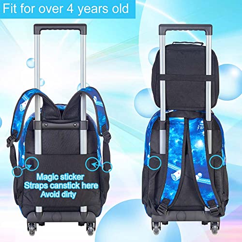 KLFVB Rolling Backpack for Boys, Kids Roller Wheels School Bookbag with Lunch Bag, Wheeled School Bag for Children - Dinosaur