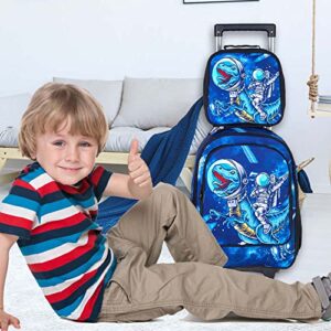 KLFVB Rolling Backpack for Boys, Kids Roller Wheels School Bookbag with Lunch Bag, Wheeled School Bag for Children - Dinosaur