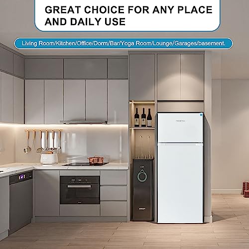 Frestec 7.4 CU' Refrigerator with Freezer, Apartment Size Refrigerator Top Freezer, 2 Door Fridge with Adjustable Thermostat Control, Freestanding, Door Swing, White (FR 742 WH)