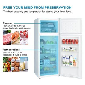 Frestec 7.4 CU' Refrigerator with Freezer, Apartment Size Refrigerator Top Freezer, 2 Door Fridge with Adjustable Thermostat Control, Freestanding, Door Swing, White (FR 742 WH)