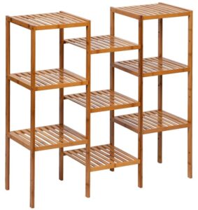 9-tier bamboo bathroom shelf, customizable shelving unit, multifunctional storage rack, floor standing shelving unit, bathroom shelves organizer, wood corner rack, for kitchen, livingroom, bedroom