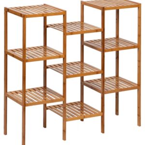 9-Tier Bamboo Bathroom Shelf, Customizable Shelving Unit, Multifunctional Storage Rack, Floor Standing Shelving Unit, Bathroom Shelves Organizer, Wood Corner Rack, for Kitchen, Livingroom, Bedroom