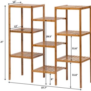 9-Tier Bamboo Bathroom Shelf, Customizable Shelving Unit, Multifunctional Storage Rack, Floor Standing Shelving Unit, Bathroom Shelves Organizer, Wood Corner Rack, for Kitchen, Livingroom, Bedroom