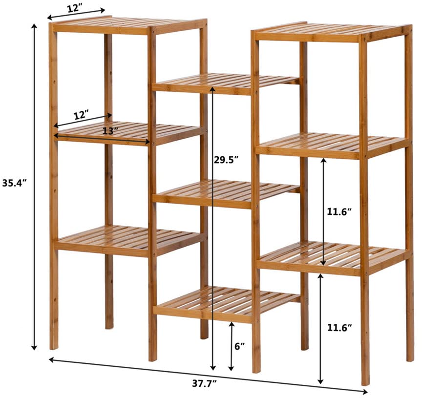 9-Tier Bamboo Bathroom Shelf, Customizable Shelving Unit, Multifunctional Storage Rack, Floor Standing Shelving Unit, Bathroom Shelves Organizer, Wood Corner Rack, for Kitchen, Livingroom, Bedroom