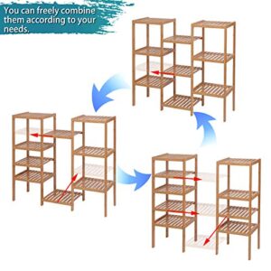 9-Tier Bamboo Bathroom Shelf, Customizable Shelving Unit, Multifunctional Storage Rack, Floor Standing Shelving Unit, Bathroom Shelves Organizer, Wood Corner Rack, for Kitchen, Livingroom, Bedroom