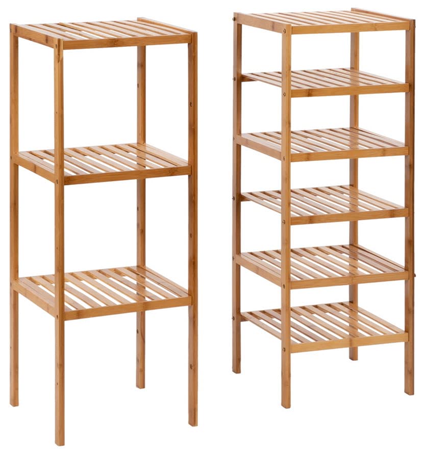 9-Tier Bamboo Bathroom Shelf, Customizable Shelving Unit, Multifunctional Storage Rack, Floor Standing Shelving Unit, Bathroom Shelves Organizer, Wood Corner Rack, for Kitchen, Livingroom, Bedroom