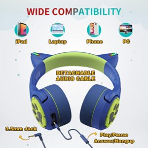 Kids Bluetooth Headphones, 2 Packs Cat Ear Headphones with LED Light, Boom Mic&Built-in Mic for Calls, 85dB Volume Limited Kids Headphones Wireless&Wired for School Tablet PC Phones (Purple&Blue)