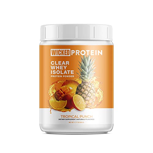 WICKED Protein Powder, Clear Whey Isolate, 23g Protein, 95 Calories, Refreshing Juice, Clean Label Project Certified, Gluten Free, Post Workout Recovery, Protein for Women and Men (Tropical Punch)