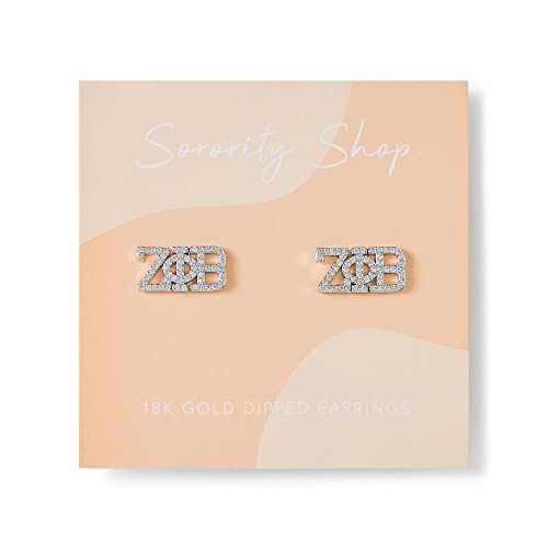 Sorority Shop Zeta Phi Beta Earrings — ZPB White Gold Plated Sorority Gifts Earrings, Long-Lasting Zeta Phi Beta Gifts for Women