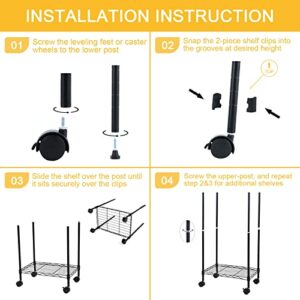 YSSOA Heavy Duty 6-Shelf Shelving with Wheels, with Hanging Hooks, Wire Shelving, Adjustable Storage Units, 29'' D x 14'' W x 70'' H, 6 Tier, Black