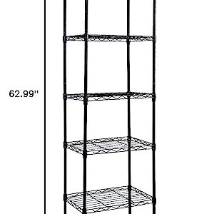 YSSOA Heavy Duty 6-Shelf Shelving with Wheels, with Hanging Hooks, Wire Shelving, Adjustable Storage Units, 17'' D x 11'' W x 63'' H, 6 Tier, Black