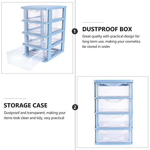 PATKAW Storage Drawer, 6.9x5.3x9inch 4 Layers Multifunctional Desktop Storage Cabinet Storage Containers with Drawers Mini Plastic Drawers Organizer for Home, Office- Blue