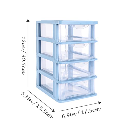 PATKAW Storage Drawer, 6.9x5.3x9inch 4 Layers Multifunctional Desktop Storage Cabinet Storage Containers with Drawers Mini Plastic Drawers Organizer for Home, Office- Blue