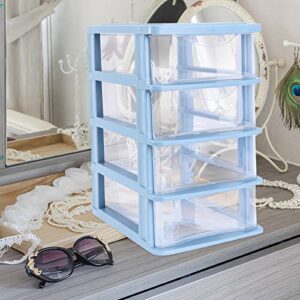 PATKAW Storage Drawer, 6.9x5.3x9inch 4 Layers Multifunctional Desktop Storage Cabinet Storage Containers with Drawers Mini Plastic Drawers Organizer for Home, Office- Blue