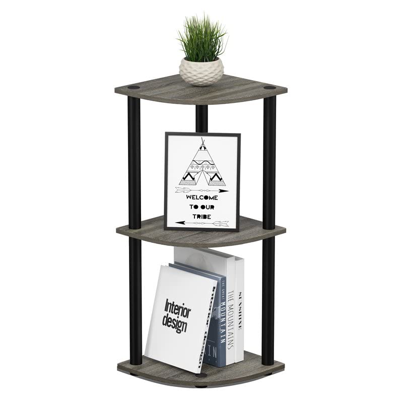 Furinno Turn-N-Tube No Tool 3-Tier Storage Shelf, Narrow, Espresso/Black & Turn-N-Tube 3-Tier Corner Display Rack Multipurpose Shelving Unit, French Oak Grey/Black, Model:12077GYW/BK