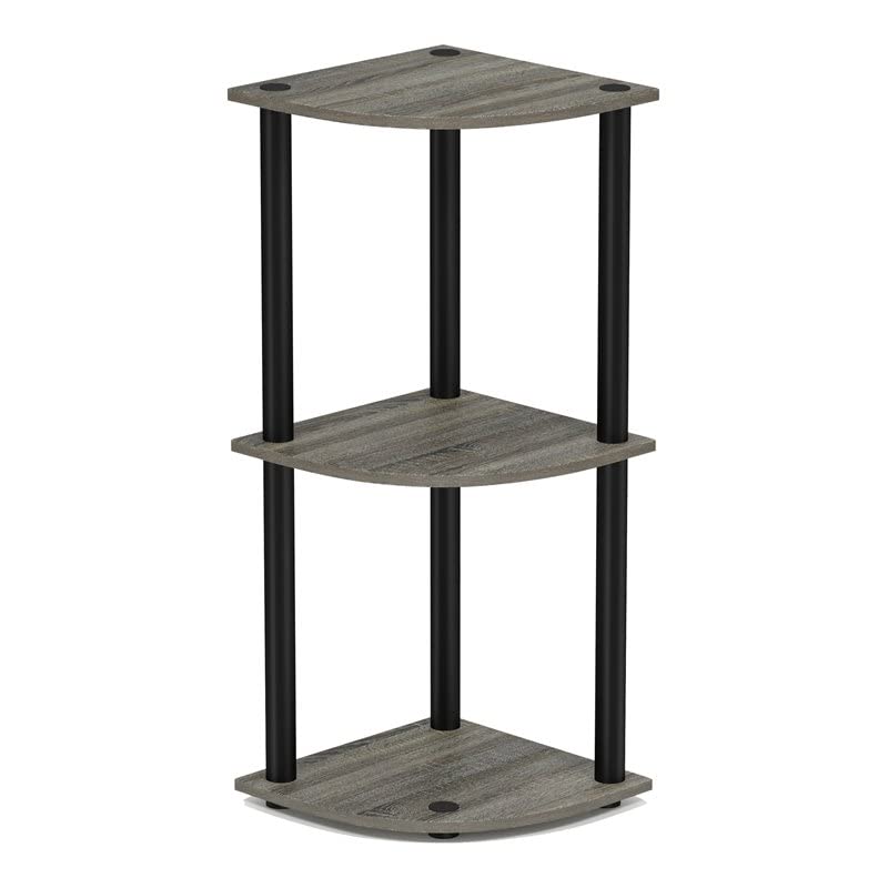 Furinno Turn-N-Tube No Tool 3-Tier Storage Shelf, Narrow, Espresso/Black & Turn-N-Tube 3-Tier Corner Display Rack Multipurpose Shelving Unit, French Oak Grey/Black, Model:12077GYW/BK