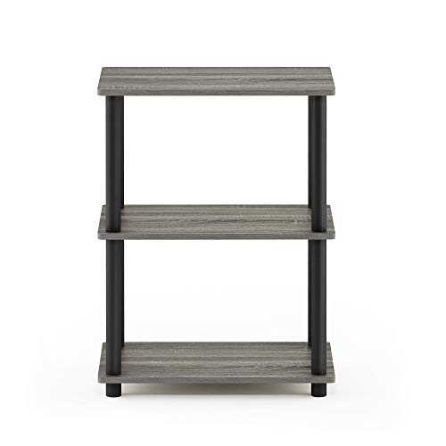 Furinno Turn-N-Tube No Tool 3-Tier Storage Shelf, Narrow, Espresso/Black & Turn-N-Tube 3-Tier Corner Display Rack Multipurpose Shelving Unit, French Oak Grey/Black, Model:12077GYW/BK