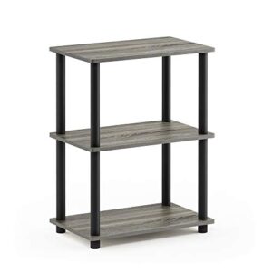 Furinno Turn-N-Tube No Tool 3-Tier Storage Shelf, Narrow, Espresso/Black & Turn-N-Tube 3-Tier Corner Display Rack Multipurpose Shelving Unit, French Oak Grey/Black, Model:12077GYW/BK