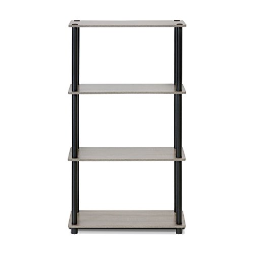 Furinno Turn-N-Tube No Tool 3-Tier Storage Shelf, Narrow, Espresso/Black & (99557GYW/BK) Turn-N-Tube 4-Tier Multipurpose Shelf Display Rack - French Oak Grey/Black