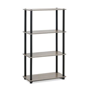 Furinno Turn-N-Tube No Tool 3-Tier Storage Shelf, Narrow, Espresso/Black & (99557GYW/BK) Turn-N-Tube 4-Tier Multipurpose Shelf Display Rack - French Oak Grey/Black