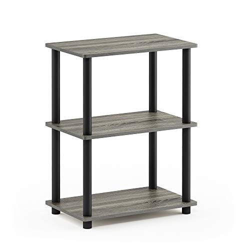 Furinno Turn-N-Tube No Tool 3-Tier Storage Shelf, Narrow, Espresso/Black & (99557GYW/BK) Turn-N-Tube 4-Tier Multipurpose Shelf Display Rack - French Oak Grey/Black